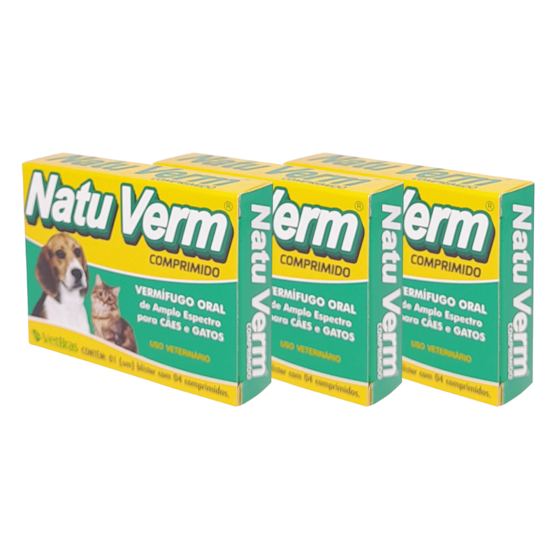 Vermifugo Natu Verm Composto Cachorro e Gato 4 comprimidos X 3 Unidades ...