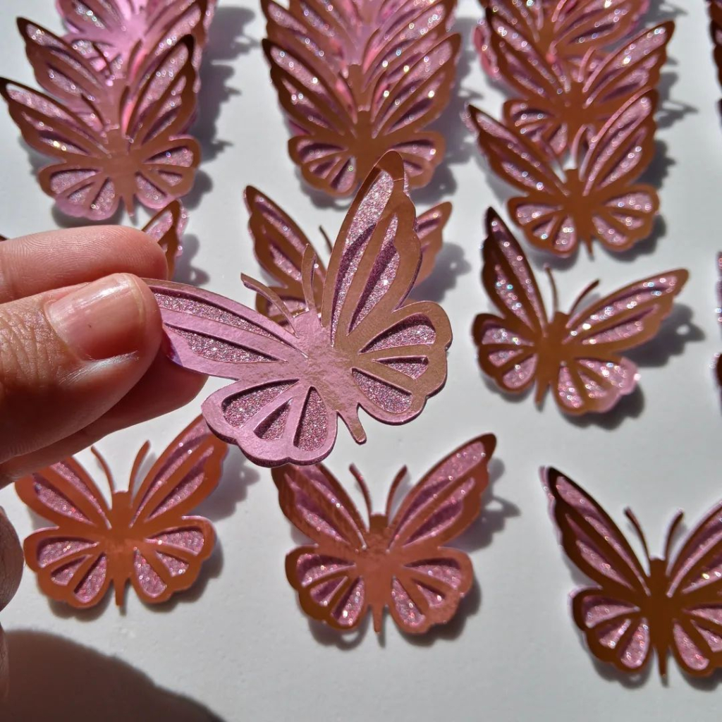 10 BORBOLETAS DUPLA ROSE GOLD COM GLITTER | Shopee Brasil