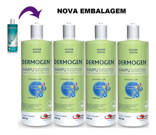 Kit 4 Shampoo Agener União Dermogen Equilíbrio para Cães e Gatos - 500 ...