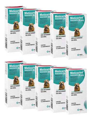 Kit 10 Meticorten Vet 10 MSD Anti-Inflamátorio para Cães - 20mg ...