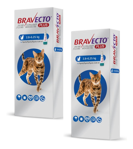 Kit 2 Antipulgas e Carrapatos MSD Bravecto Plus para Gatos de 2,8 a 6,25 Kg - 0,89 mL | Shopee ...