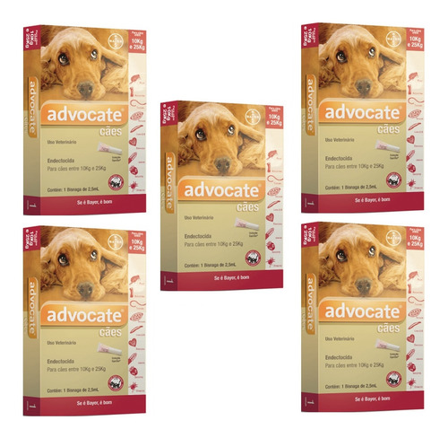 Kit 5 Antipulgas Advocate Elanco 2,5 mL para Cães de 10 Kg até 25 Kg ...