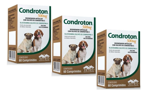 Kit 3 Regenerador Articular Vetnil Condroton 60 Comprimidos - 500 mg ...