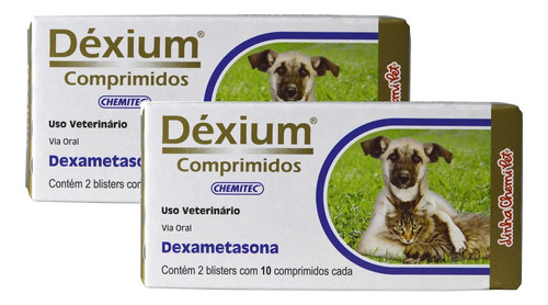 Kit 2 Déxium Dexametasona Chemitec para Cães e Gatos - 20 Comprimidos ...