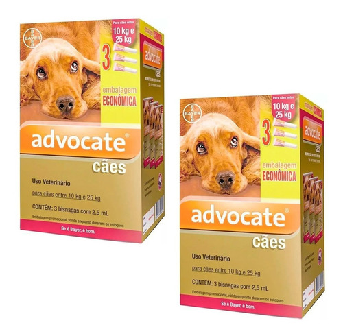 Kit 2 Advocate Elanco 2,5ml para Cães de 10Kg até 25Kg - 3 Bisnagas ...
