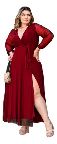 Vestido Longo Plus Size Festa Formatura Casamento Madrinha Transpassado ...