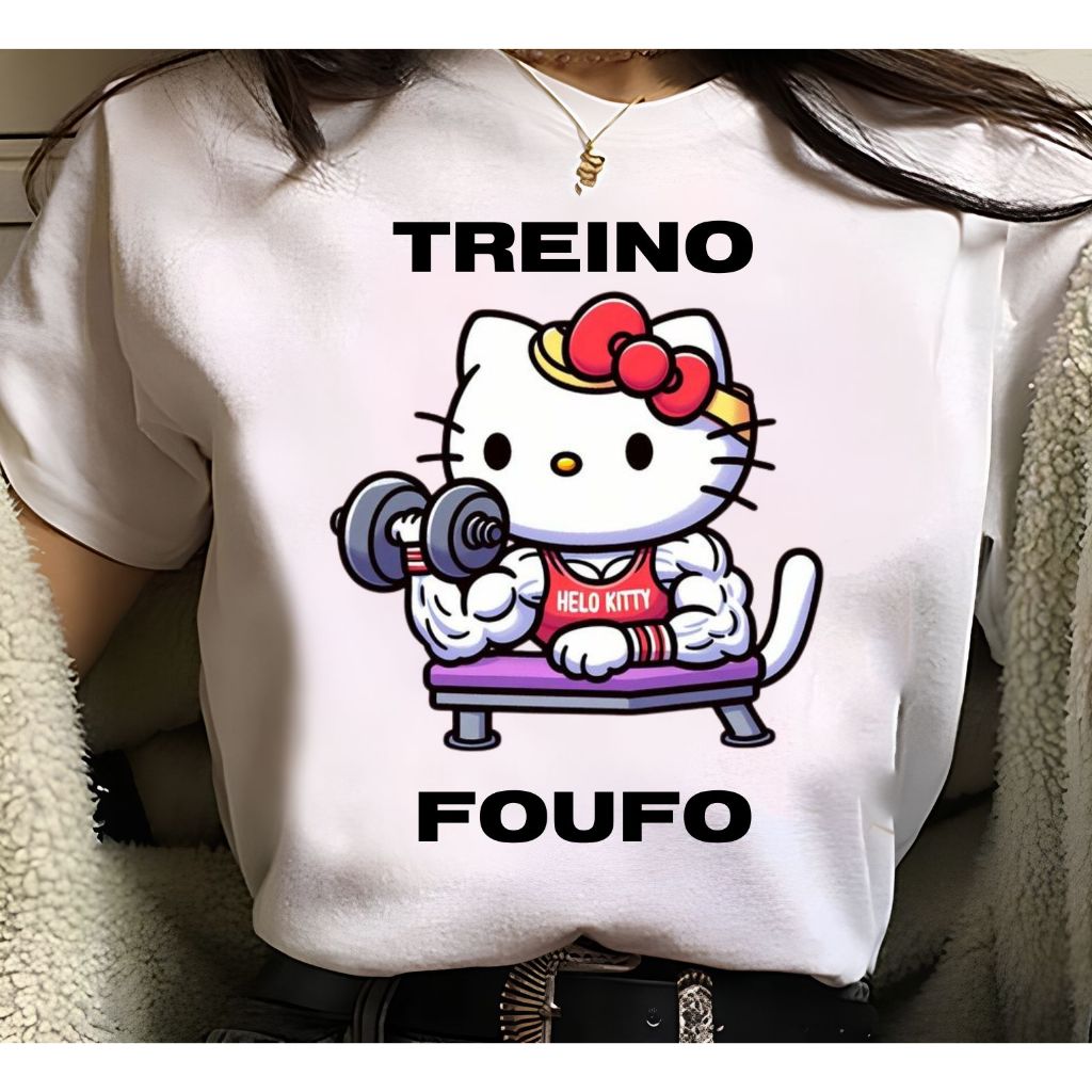 Camiseta Eu Treino Foufo Hello Kitty Maromba musculosa levantando peso ...