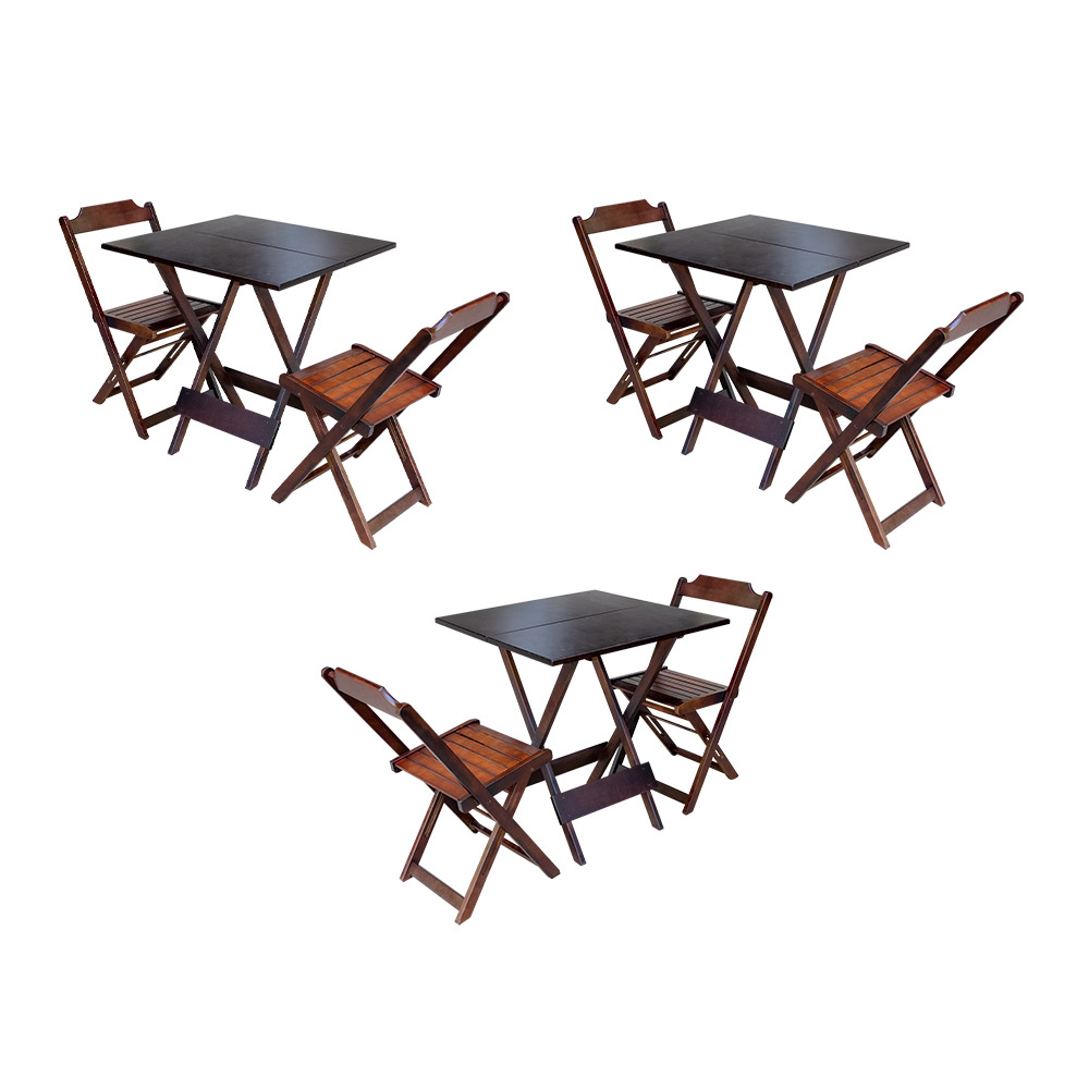 Kit 5 Conjuntos De Mesa Dobravel Com 2 Cadeiras De Madeira 70x70 Para Restaurante E Bar - Imbuia ...