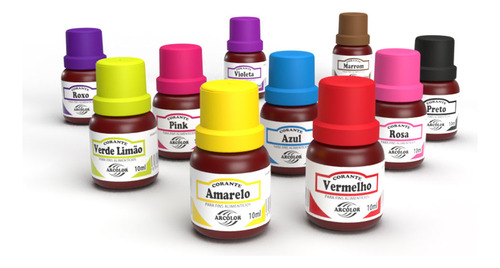 Promo Mix 10 Corantes Líquidos Alimentício Hidrossolúvel | Shopee Brasil