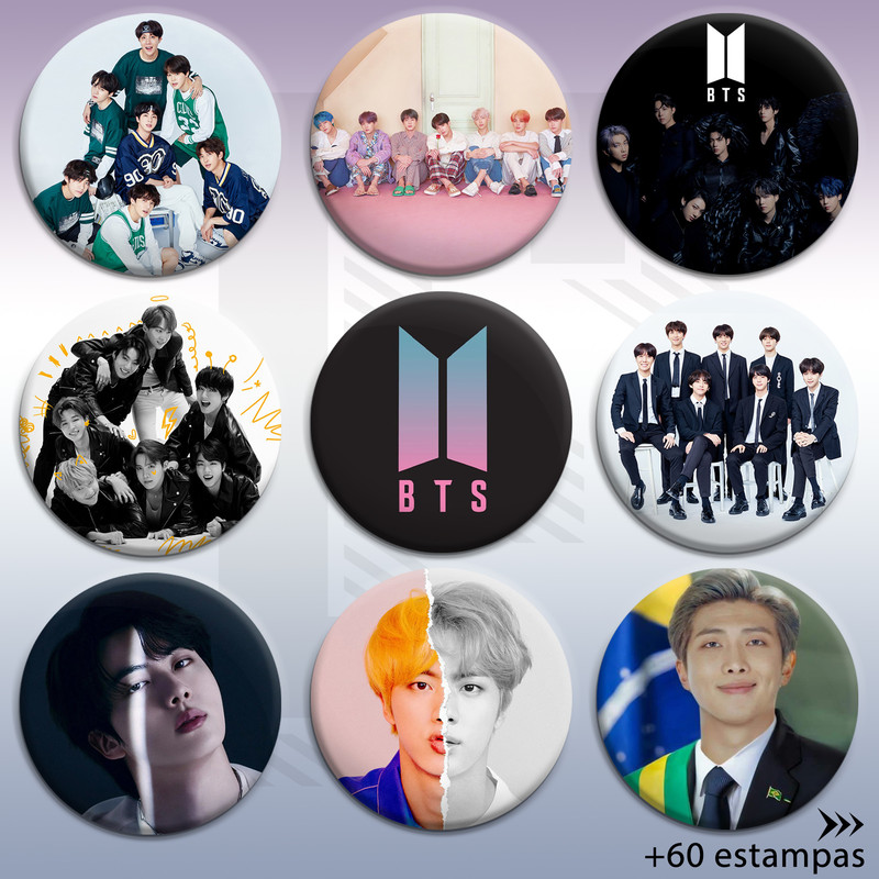 Kit Bottons BTS - Discografia | 4,5 cm - Metálico | Holográfico Broche ...