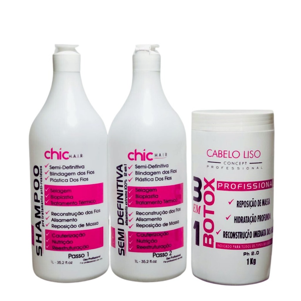 Semi Definitiva 12 Em 1 Alisamento Extremo 100% + B-TOX 3em1 Chic Hair ...