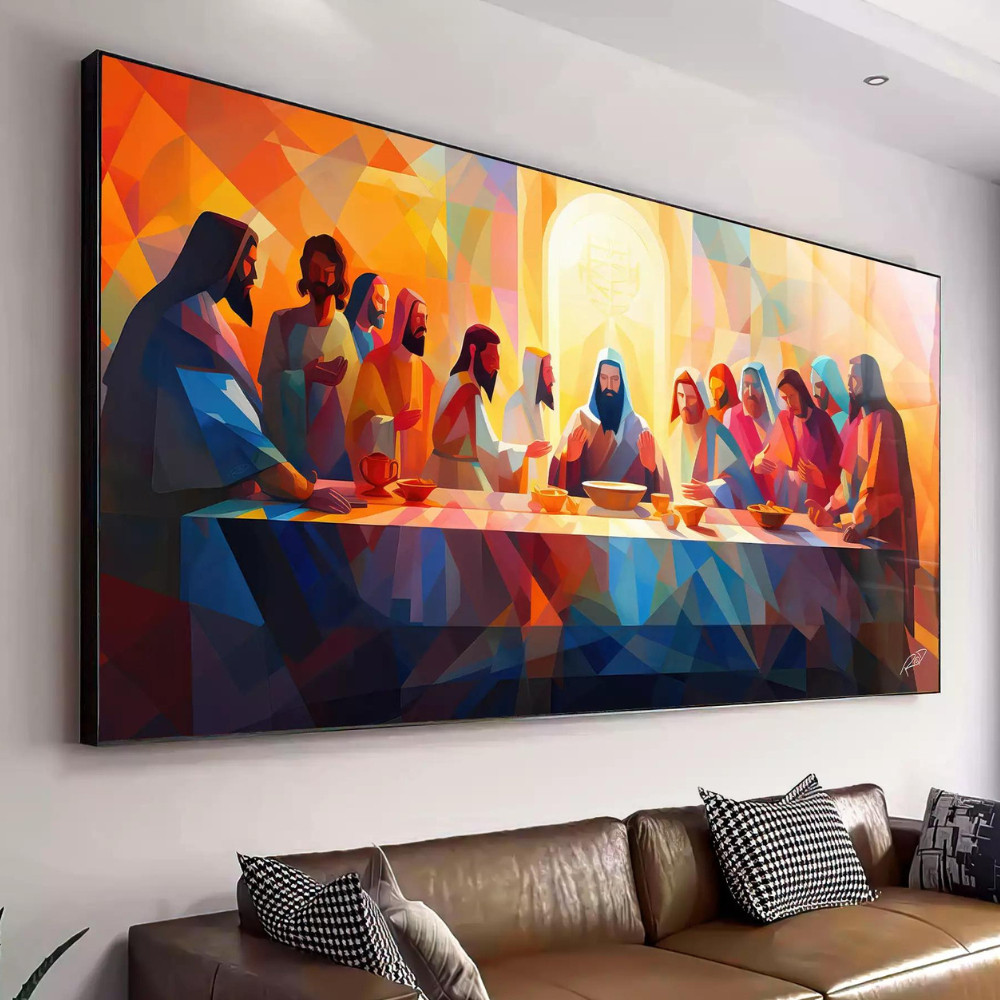 QUADRO TELA DECORATIVA 115x80 SANTA CEIA ABSTRATA COLORIDA MOSAICO 4K ...