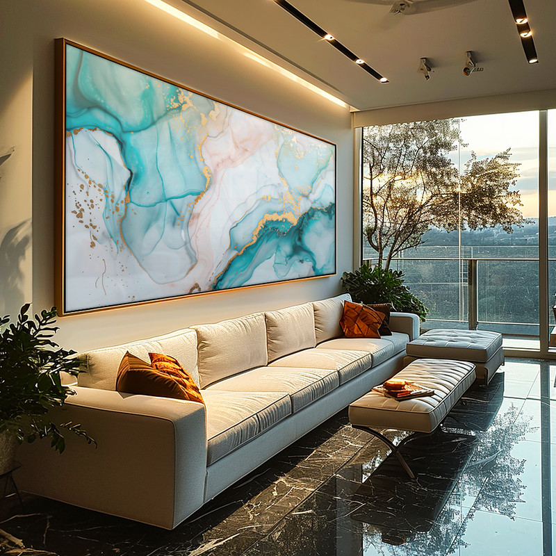 Quadro Decorativo 115x80cm Verde Turquesa no Mármore Hall da Luxo Sala ...