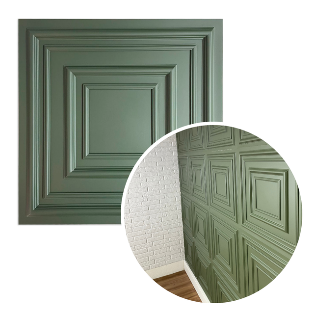 KIT 5 Revestimento 3D Placa 50x50 Boiserie Verde Luxe Painel PVC Parede ...