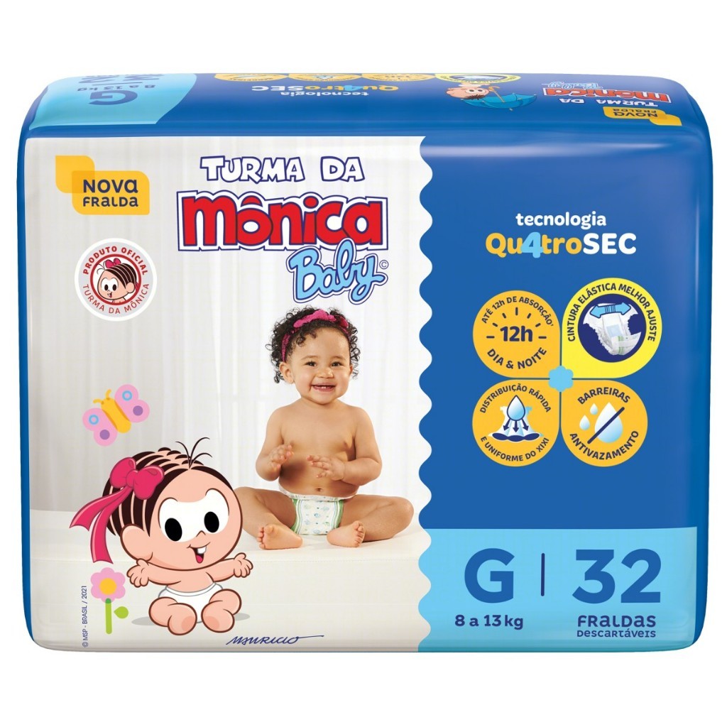 Fralda Descartável Turma da Monica Baby Economica G com 32 UN (8 a 13 ...