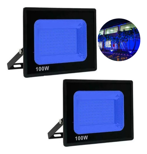 Kit 2 Refletor Led 100w Luz Azul Ip66 Bivolt Prova Dágua | Shopee Brasil