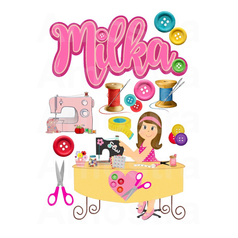 Topo de bolo Costureira personalizado c/ nome e idade Topper de Bolo ...