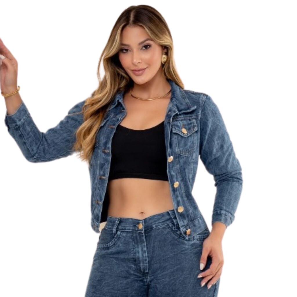 Jaqueta Feminina Jeans Escura Marmorizada, Rose Moda | Shopee Brasil