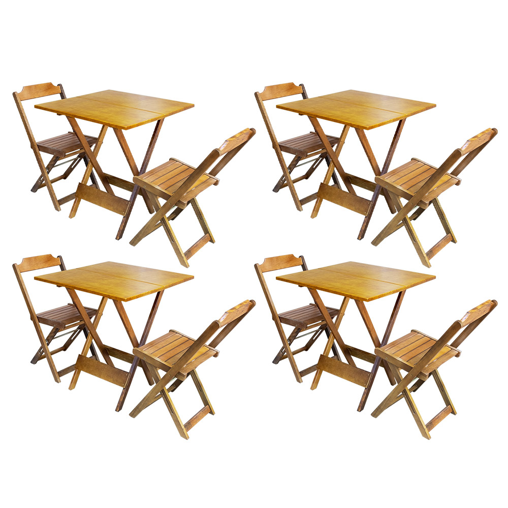Kit 4 Conjuntos de Mesa Dobravel com 2 Cadeiras de Madeira 70x70 - Mel | Shopee Brasil