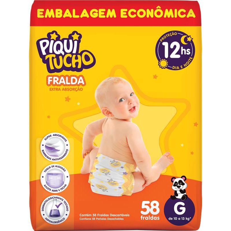 Pacotão Combo de Fralda Descartável Piquitucho com 58 Unidades Tamanho ...