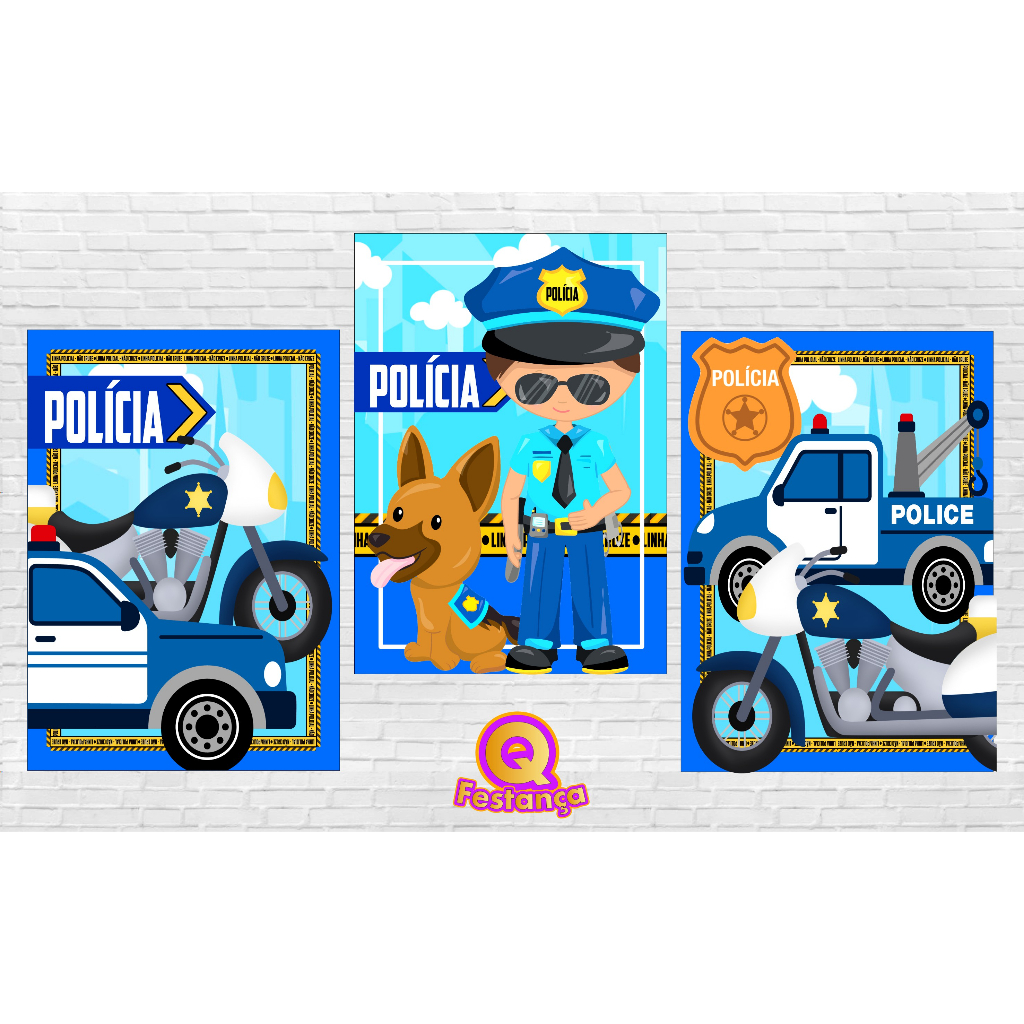 Poster Polícia Infantil 30x40cm - KIT COM 3 POSTER - Decoração Festa ...