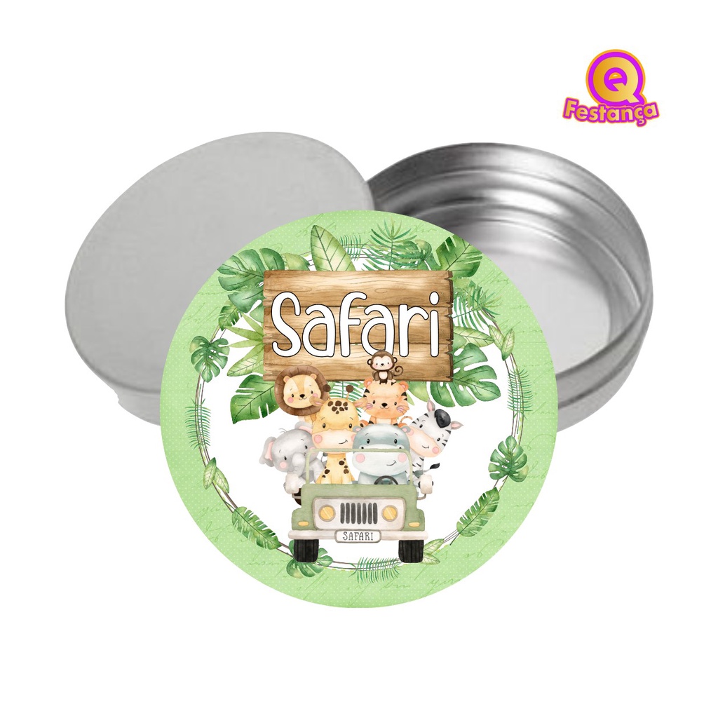Adesivo + Latinha Safari Aquarela Verde 5cm - Acrílico Decoração Festa ...