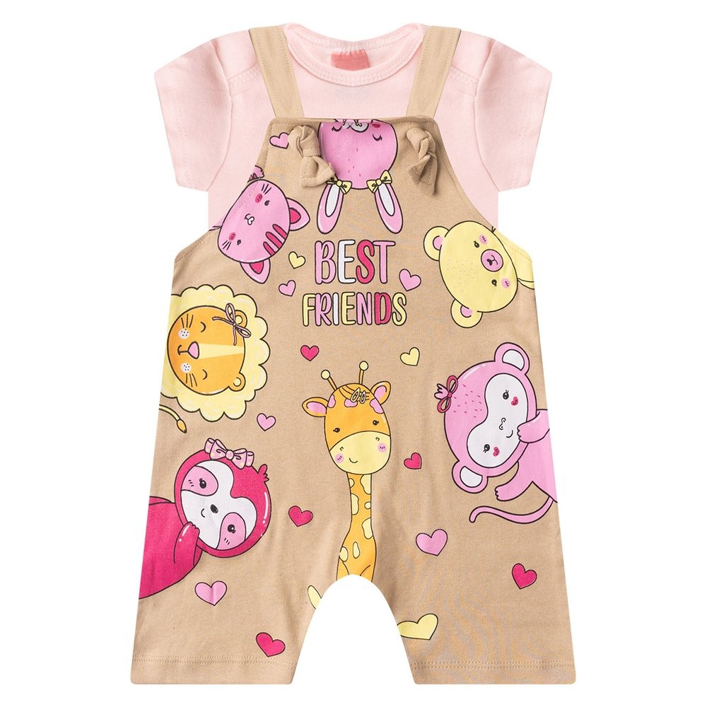 Jardineira + Body Bebê Menina Best Friends | Shopee Brasil