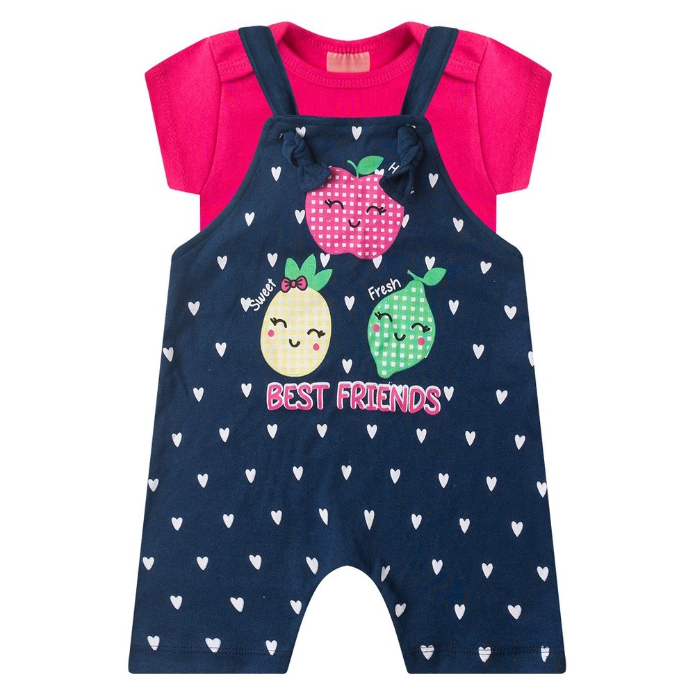 Jardineira + Body Bebê Menina Best Friends | Shopee Brasil