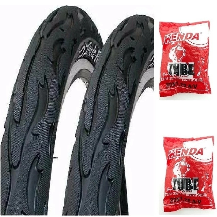 Kit Par de Pneu Bike 26x2.125 Balão Kenda Flame Foguinho Preto Com 2 Câmaras Ar Kenda Bicicleta ...