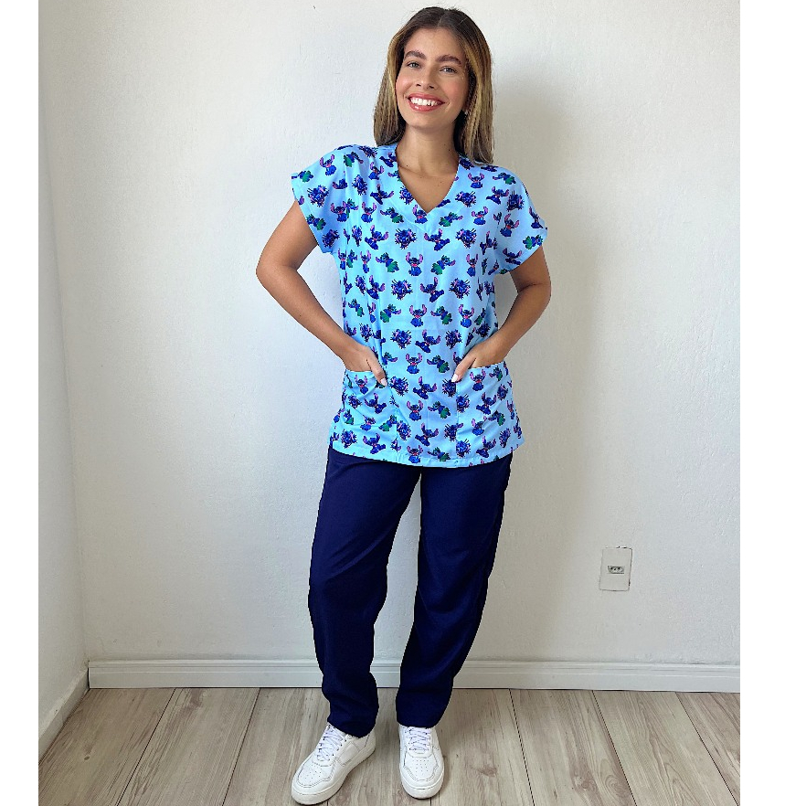 Scrub Pijama Cirúrgico Estampado Stitch - Conjunto Hospitalar | Shopee ...