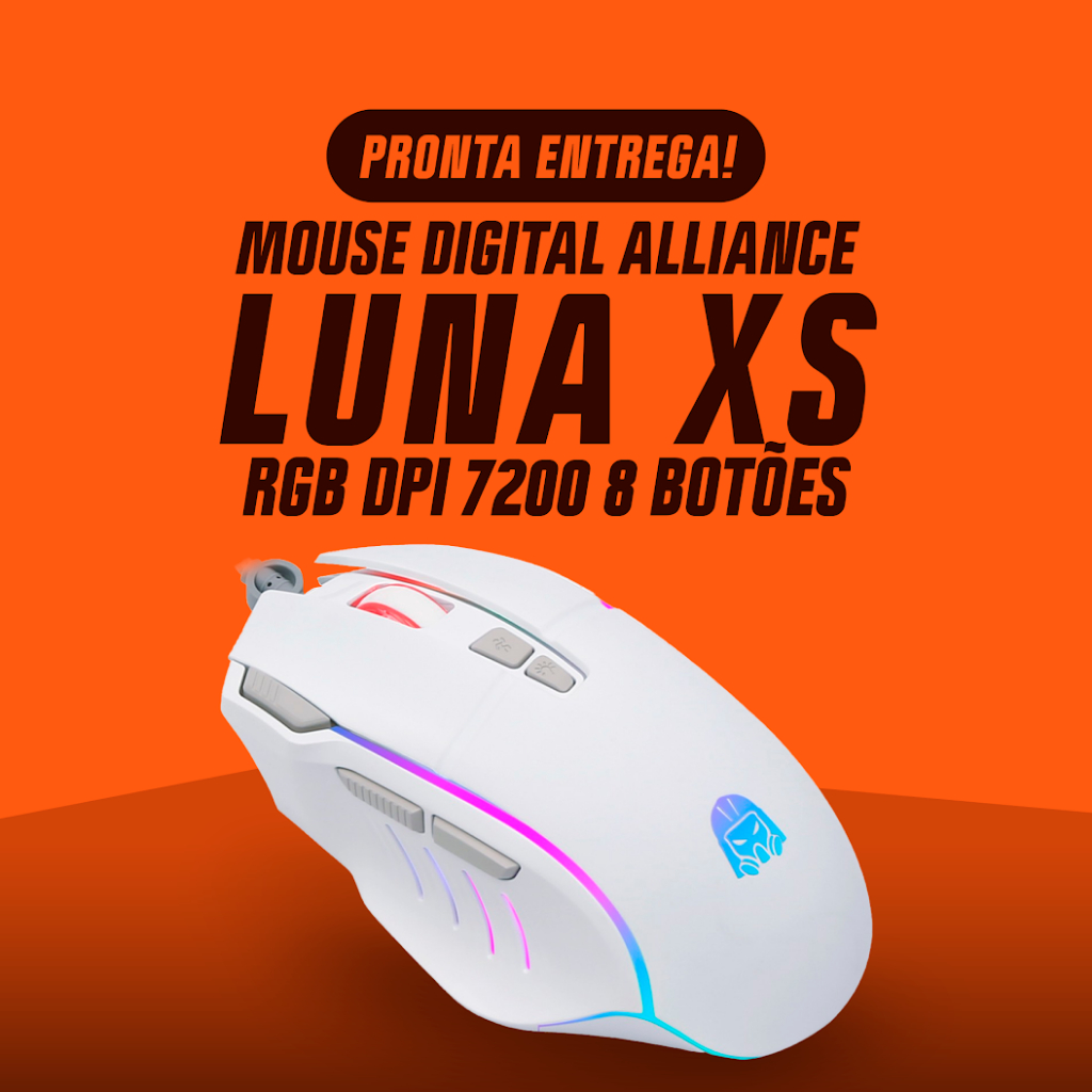 Mouse Gamer Digital Alliance Luna XS, RGB, 7200 DPI, Branco – Controle ...