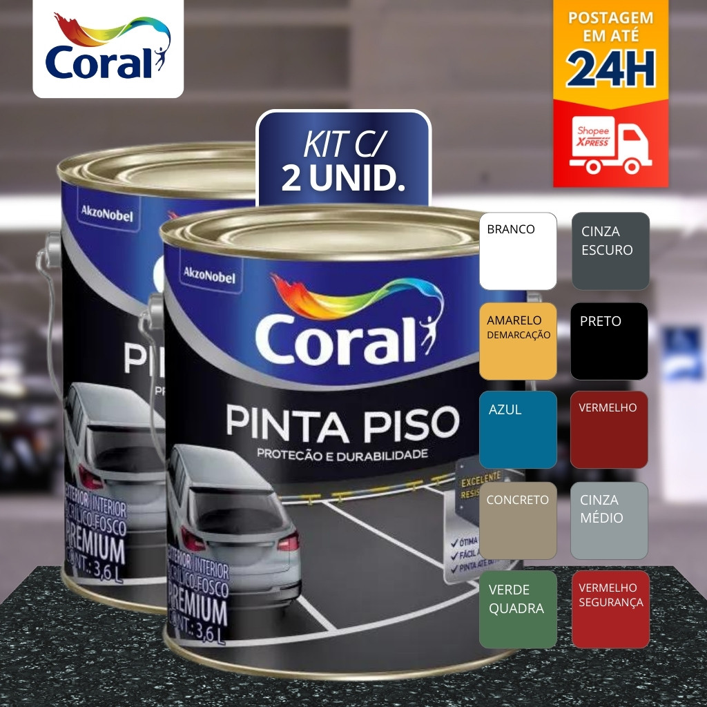 Tinta Pinta Piso 3,6 Litros Premium Coral Escolha Cor Kit 1 e 2 ...
