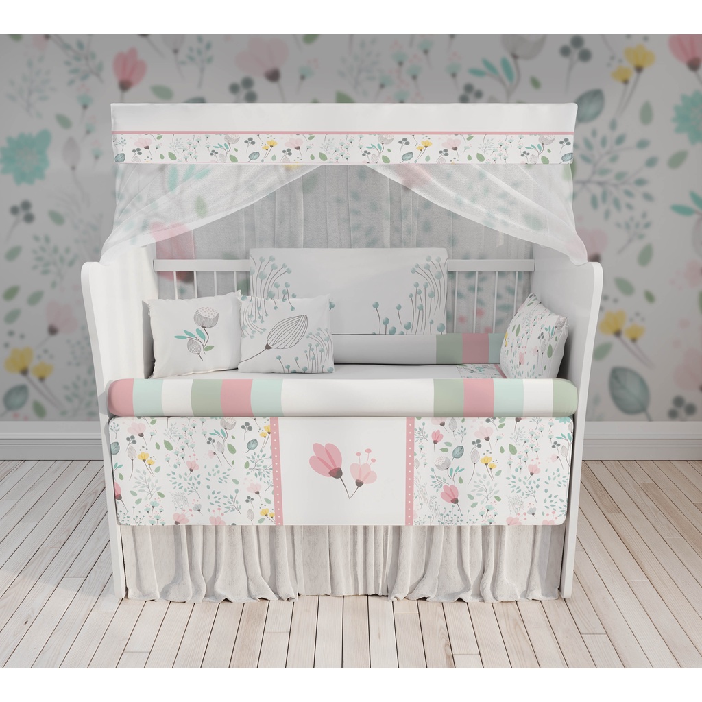 kit berço balão floral menina para quarto de bebê Enxoval Completo KT73 ...