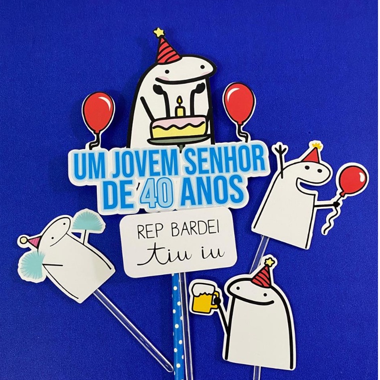 Topo Topper de Bolo Aniversário - Tema FLORK - UM JOVEM SENHOR... | Shopee Brasil