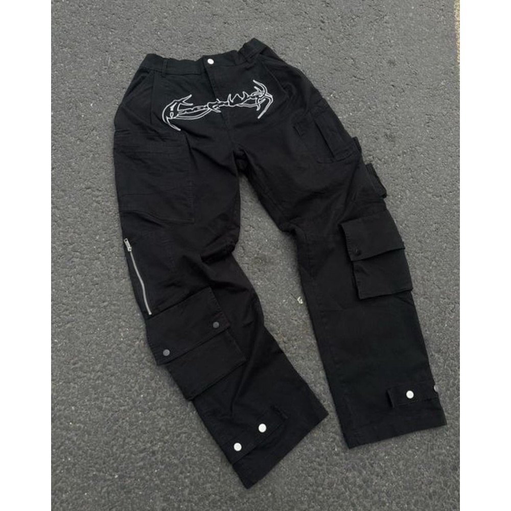 Y2k Jeans Harajuku Hip Hop Retro Preto Calças De Carga Multi Pocket
