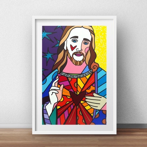 Quadro Decorativo Romero Britto Jesus Cristo Moldura 33x43cm | Shopee ...