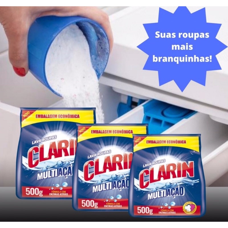 Kit 3 Sabão Em Pó 500g Clarin Mulituso Domestico Lavanderia Lava Roupas ...