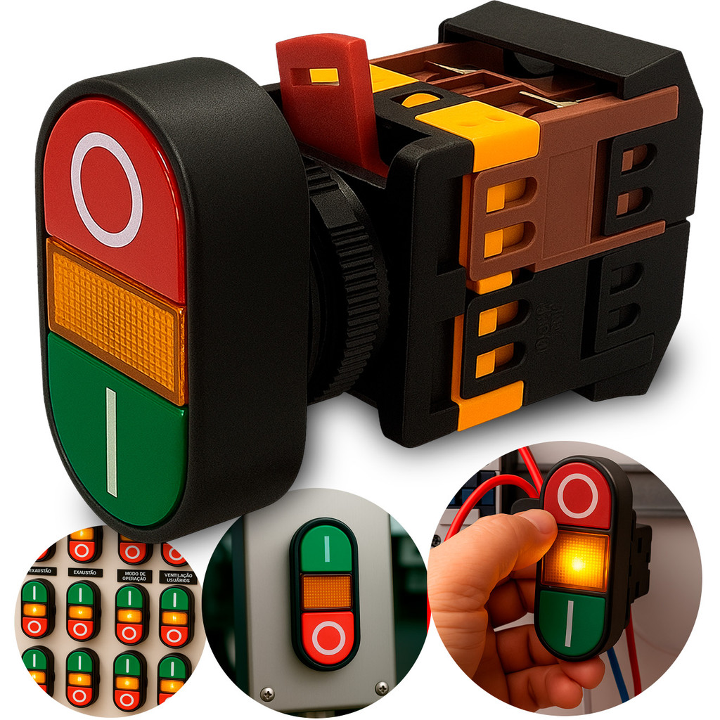 Apbb-22n Botão Comando Duplo Com Iluminação Liga Desliga Botoeira ...