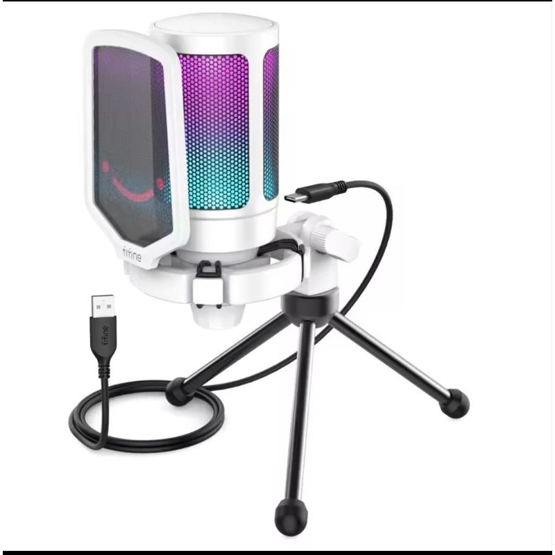 Microfone Fifine A6V USB RGB Condensador Cardioide com Tripé e Controle ...