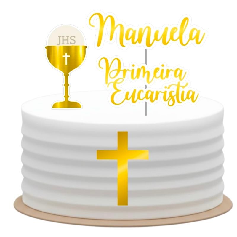 Topper Topo de bolo 1° Eucaristia Dourados Igreja Católica batizado ...