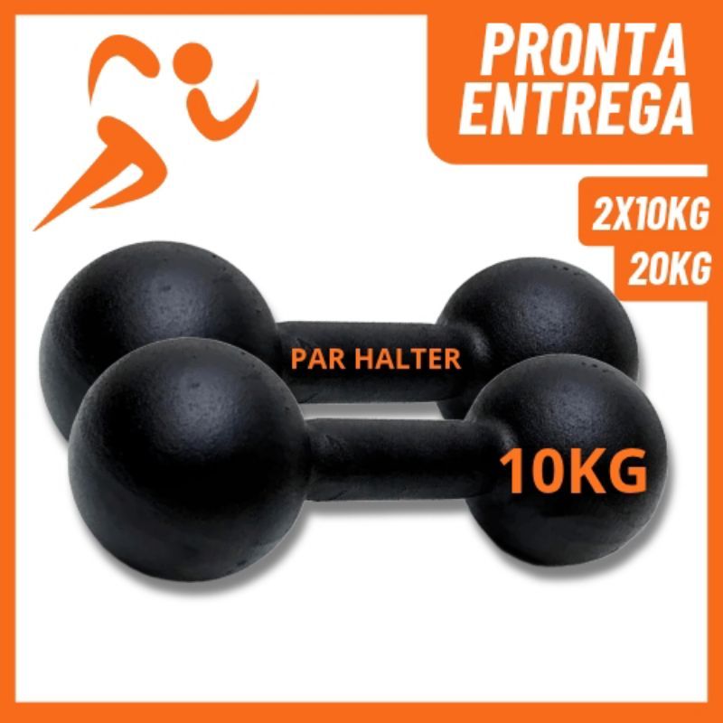 Par Halteres Bola 10KG (2x10kg) – Ferro Fundido • Academia • Musculação ...