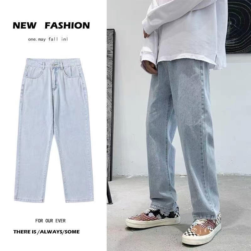 Calça Jeans Masculina Vintage Reta Pernas Largas Tendência Outono