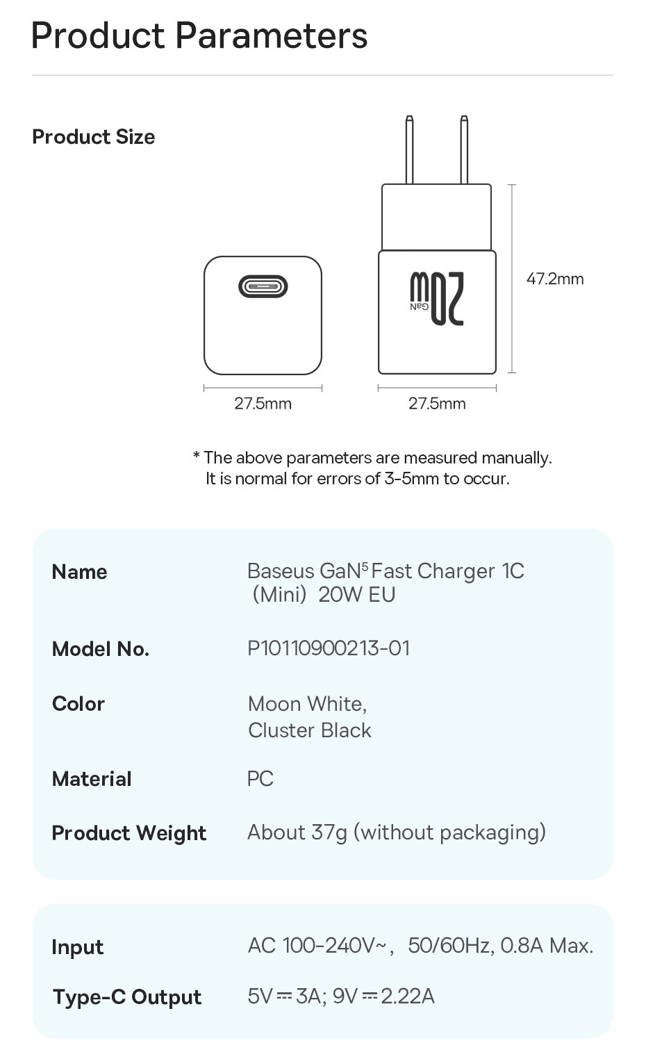 Baseus 20W GaN5 USB C Carregador Portátil Tipo Suporte De PD Carregamento Rápido Com Cabo De ...