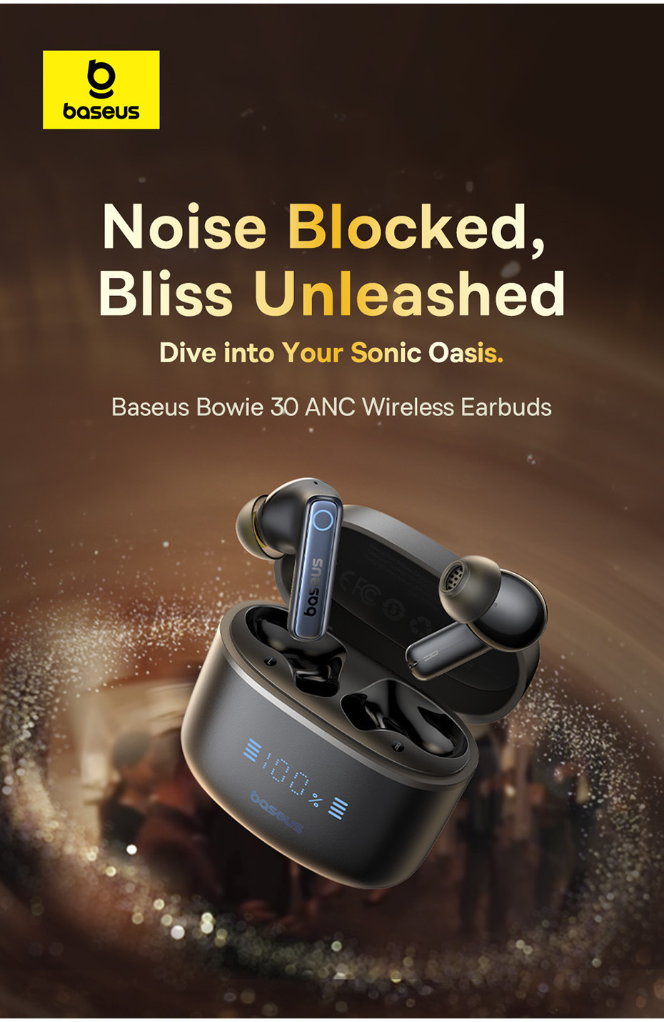 Baseus Bowie 30 True Wireless Earphones-50dB Cancelamento Ativo De ...