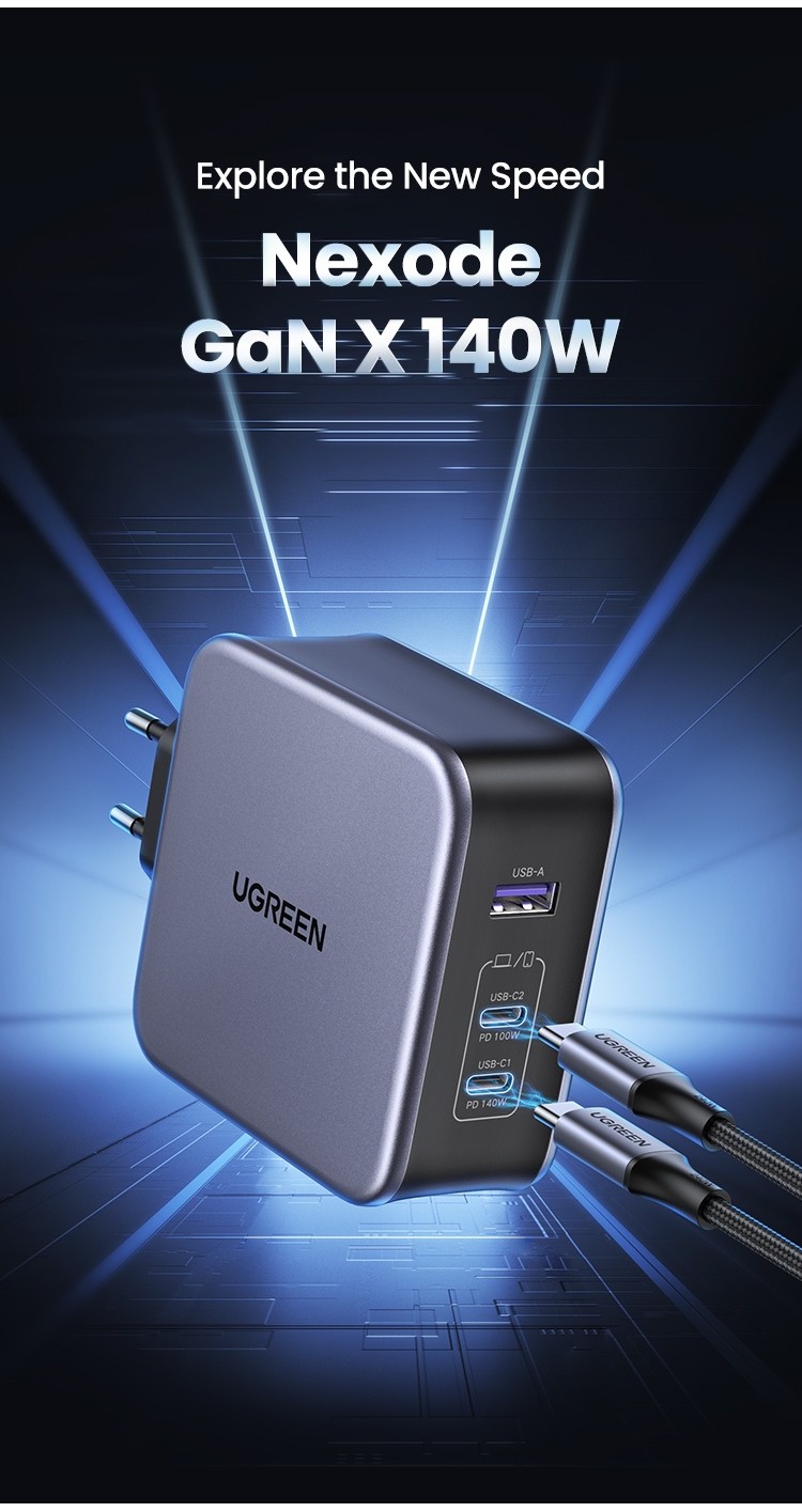 Carregador De Telefone USB UGREEN GaN 100W 140W Tipo C PD3.1 PPS 45W Carga Rápida Para Macbook 4 ...