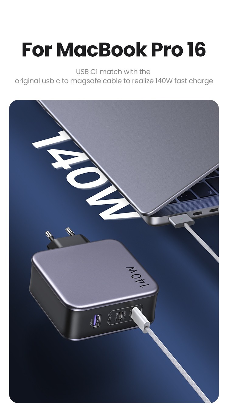 Carregador De Telefone USB UGREEN GaN 100W 140W Tipo C PD3.1 PPS 45W Carga Rápida Para Macbook 4 ...