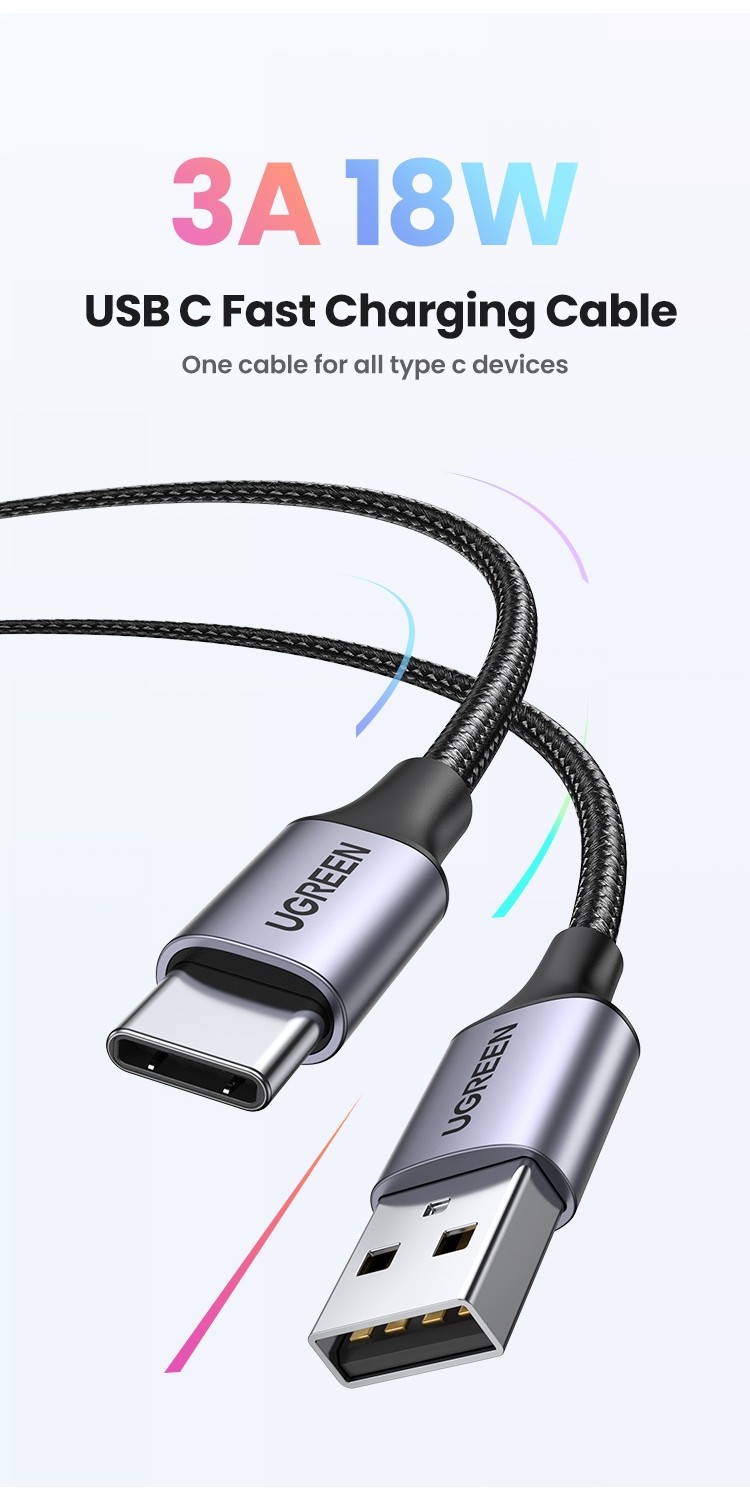 UGREEN USB 3A Type C Cable Support QC 3.0 Fast Charging Cabo Tipo C Nylon Braid Data Cable for ...