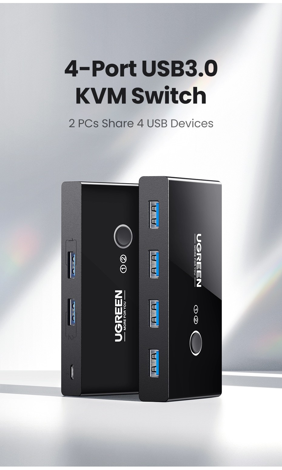 UGREEN USB KVM Switch 3.0 Para Windows10 2 PCs Compartilhamento De 4 Dispositivos Rato Teclado ...