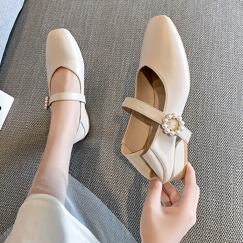 Mocassins Femininos IELGY De Salto Baixo Mary Jane 2025 Damasco Bico Quadrado | Shopee Brasil