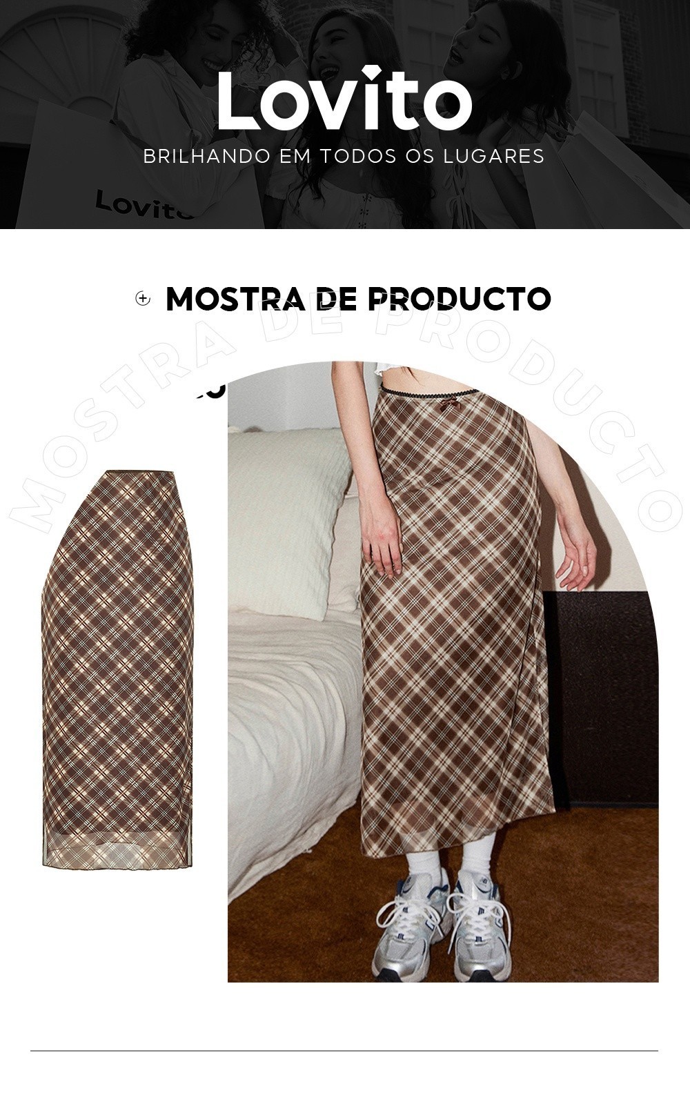 Lovito Saias Formais Xadrez Saias Divididas De Camada Dupla Para ...